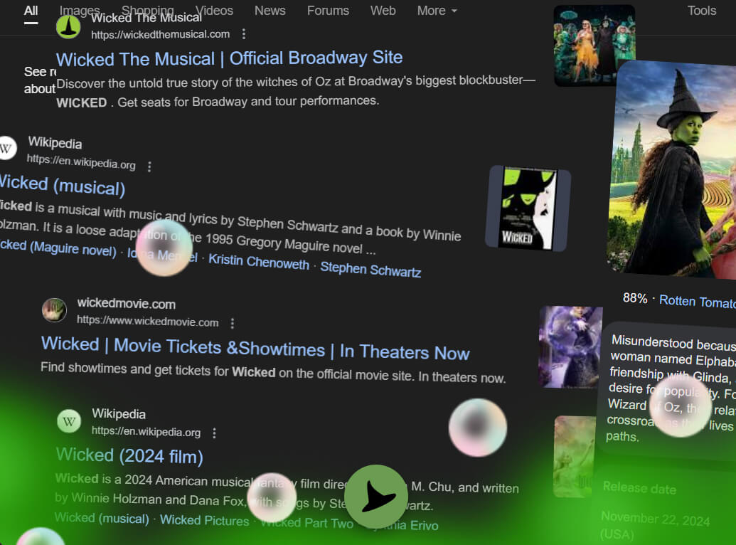 Google Wicked Easter Egg: Defying Gravity — Play on elgooG